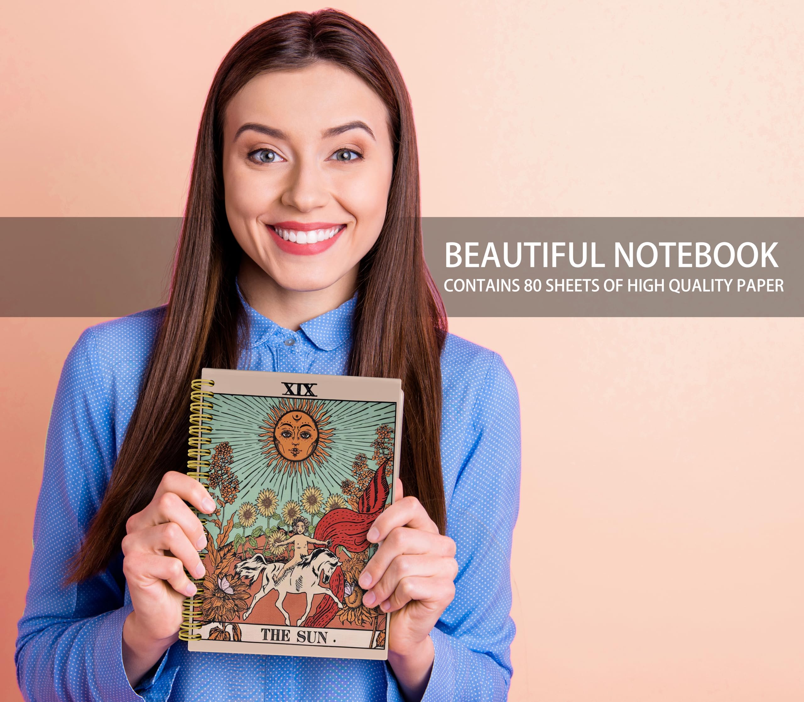 Knibeo The Sun Tarot Card Medieval Europe Divination Lined Hardcover Spiral Notebook Journal 5.5×8.3 Inch, College Ruled Notebook for Work Notes Journaling,Astrology Tarot Lovers Gifts (Sun)