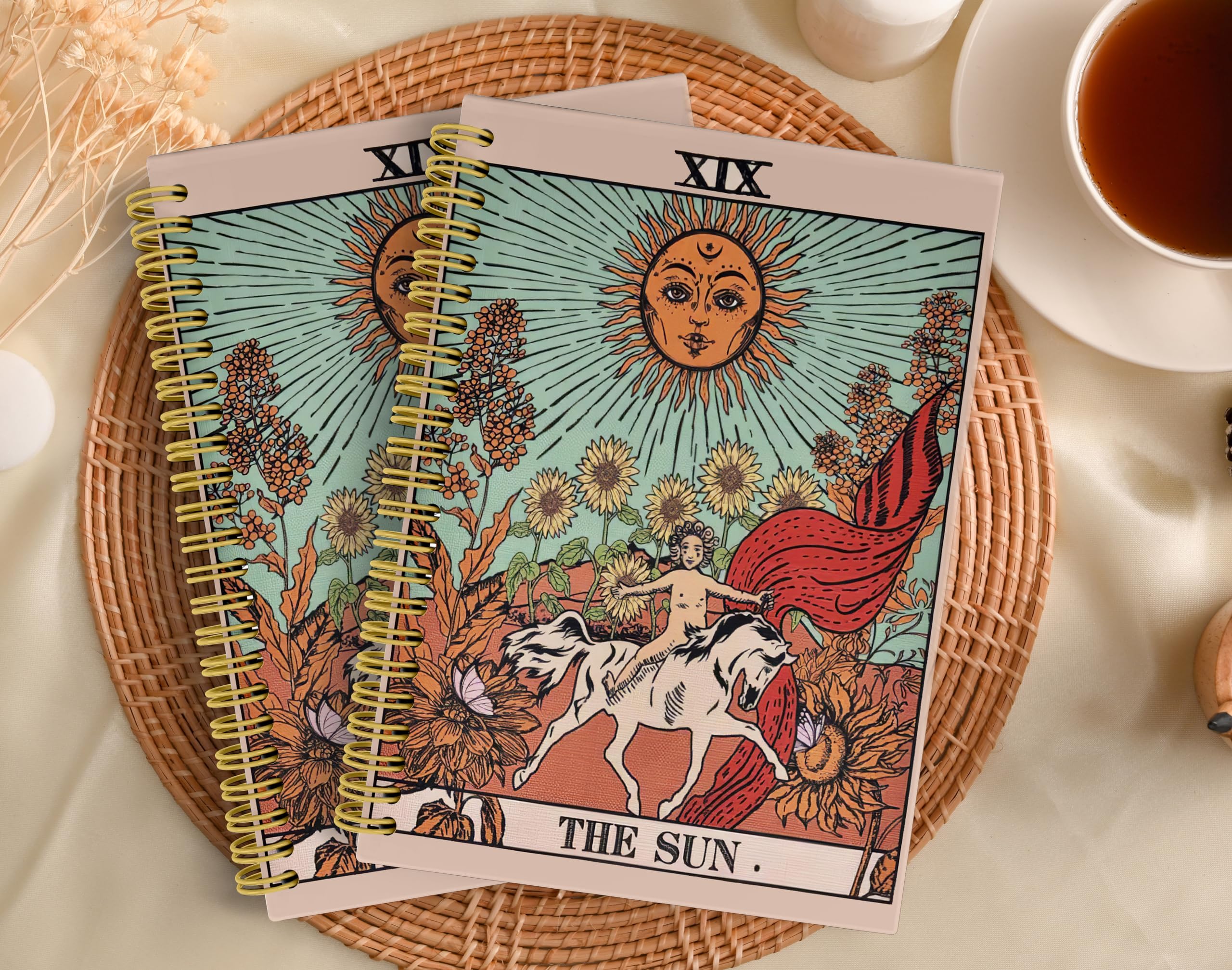 Knibeo The Sun Tarot Card Medieval Europe Divination Lined Hardcover Spiral Notebook Journal 5.5×8.3 Inch, College Ruled Notebook for Work Notes Journaling,Astrology Tarot Lovers Gifts (Sun)