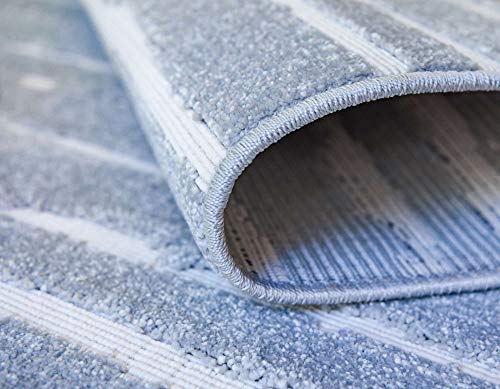 Unique Loom Sabrina Soto Outdoor Collection Geometric, Modern, Vibrant, Striped Carved Area Rug, 9 ft x 12 ft, Light Blue/Ivory