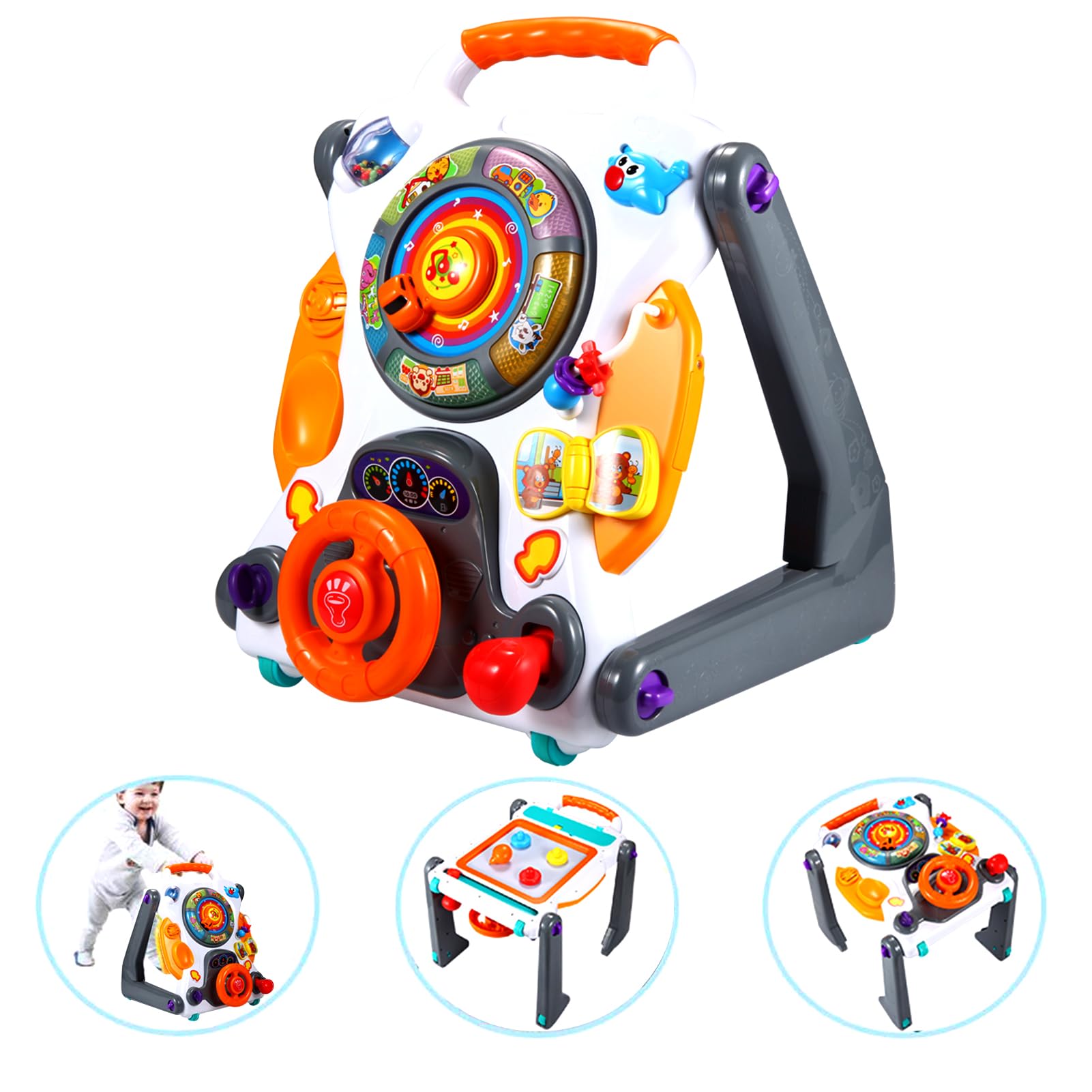 NuoPeng 3 in 1 Baby Sit-to-Stand Walker, Activity Center, Entertainment Table, Drawing Board (Yellow with Green)