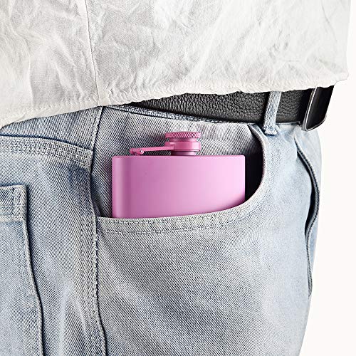 FYL Hip Flask for Liquor Matte Light Purple 8 Oz 18/8 Stainless Steel Leakproof with Funnel, Never-Lose Cap Flask