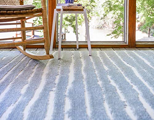 Unique Loom Sabrina Soto Outdoor Collection Geometric, Modern, Vibrant, Striped Carved Area Rug, 9 ft x 12 ft, Light Blue/Ivory