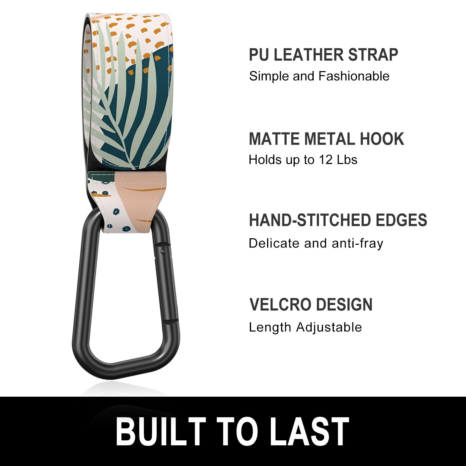 Gukeniu Baby Stroller Hooks for Hanging Bags, Universal Stroller Clips Accessories, Mommy Hook for Diaper Bag, Shopping Cart, Purse, Backpack - 2 Pack, Abstract Leaf