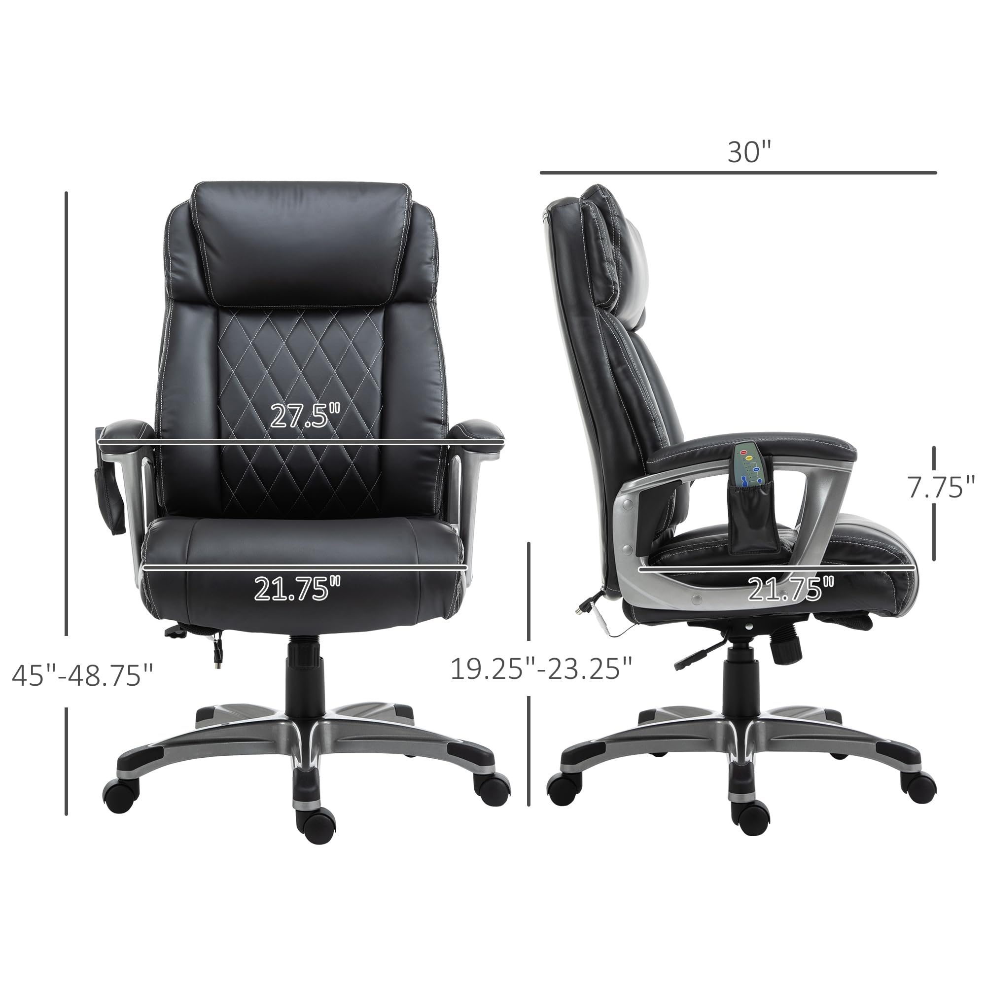 Vinsetto High Back 6-Point Massage Home Office Chair, Swivel Faux Leather Task Chair with Headrest, and Padded Armrests, Black