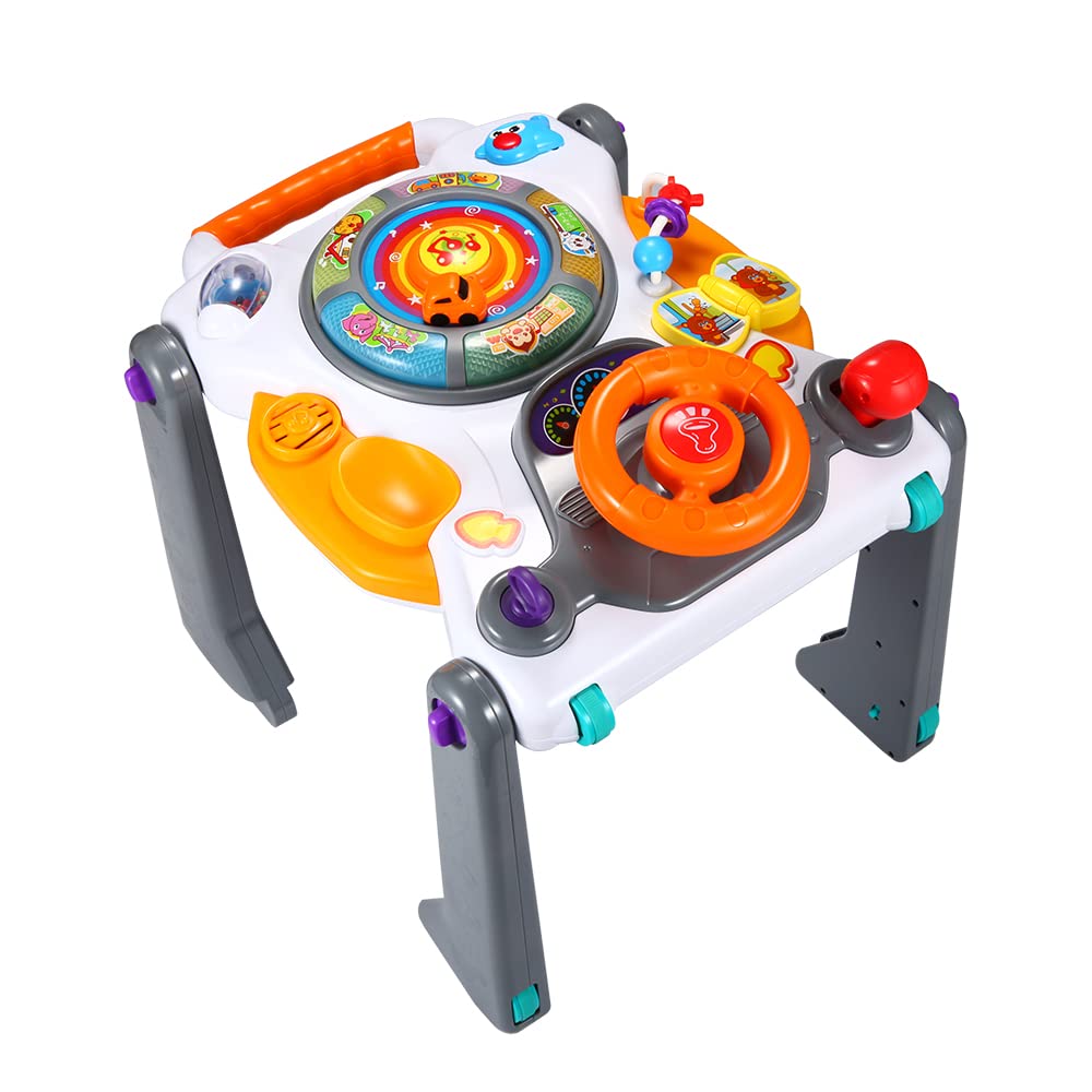 NuoPeng 3 in 1 Baby Sit-to-Stand Walker, Activity Center, Entertainment Table, Drawing Board (Yellow with Green)