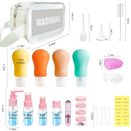 24 Pack Travel Bottles Set for Toiletries, TSA Approved Leak Proof Silicone Squeezable Containers for Toiletries, Refillable Travel Accessories for Conditioner, Shampoo, Lotion & Body Wash
