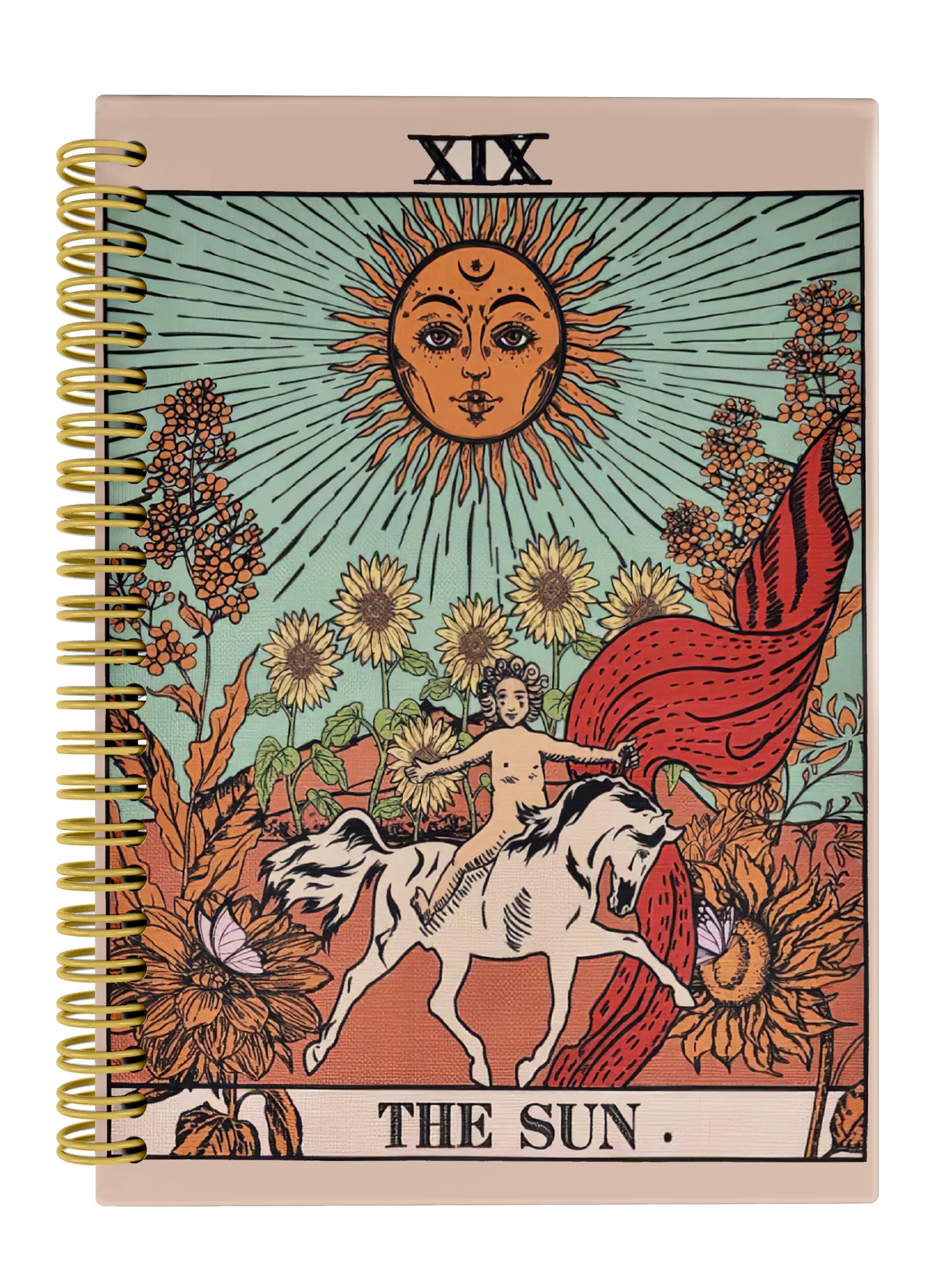 Knibeo The Sun Tarot Card Medieval Europe Divination Lined Hardcover Spiral Notebook Journal 5.5×8.3 Inch, College Ruled Notebook for Work Notes Journaling,Astrology Tarot Lovers Gifts (Sun)
