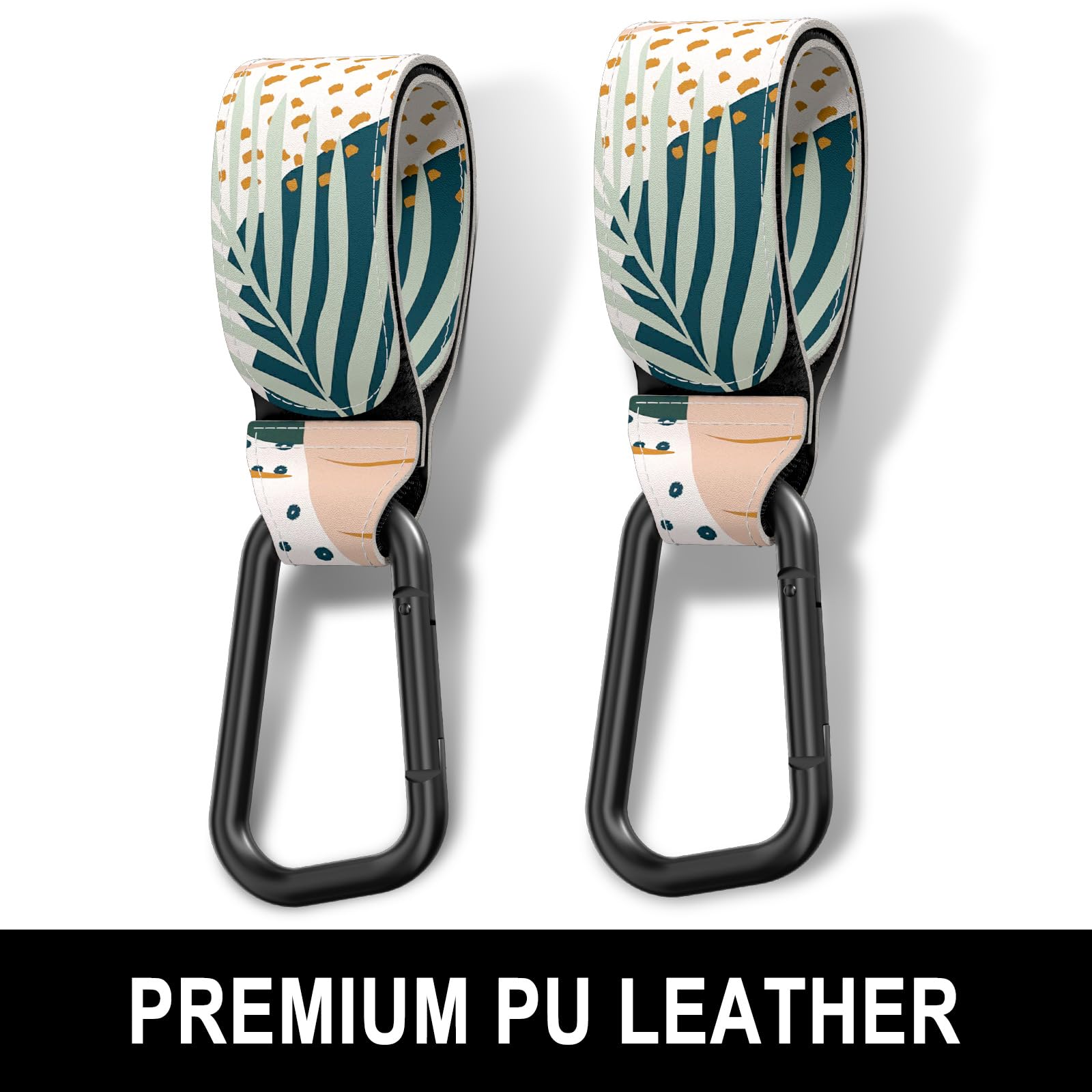 Gukeniu Baby Stroller Hooks for Hanging Bags, Universal Stroller Clips Accessories, Mommy Hook for Diaper Bag, Shopping Cart, Purse, Backpack - 2 Pack, Abstract Leaf