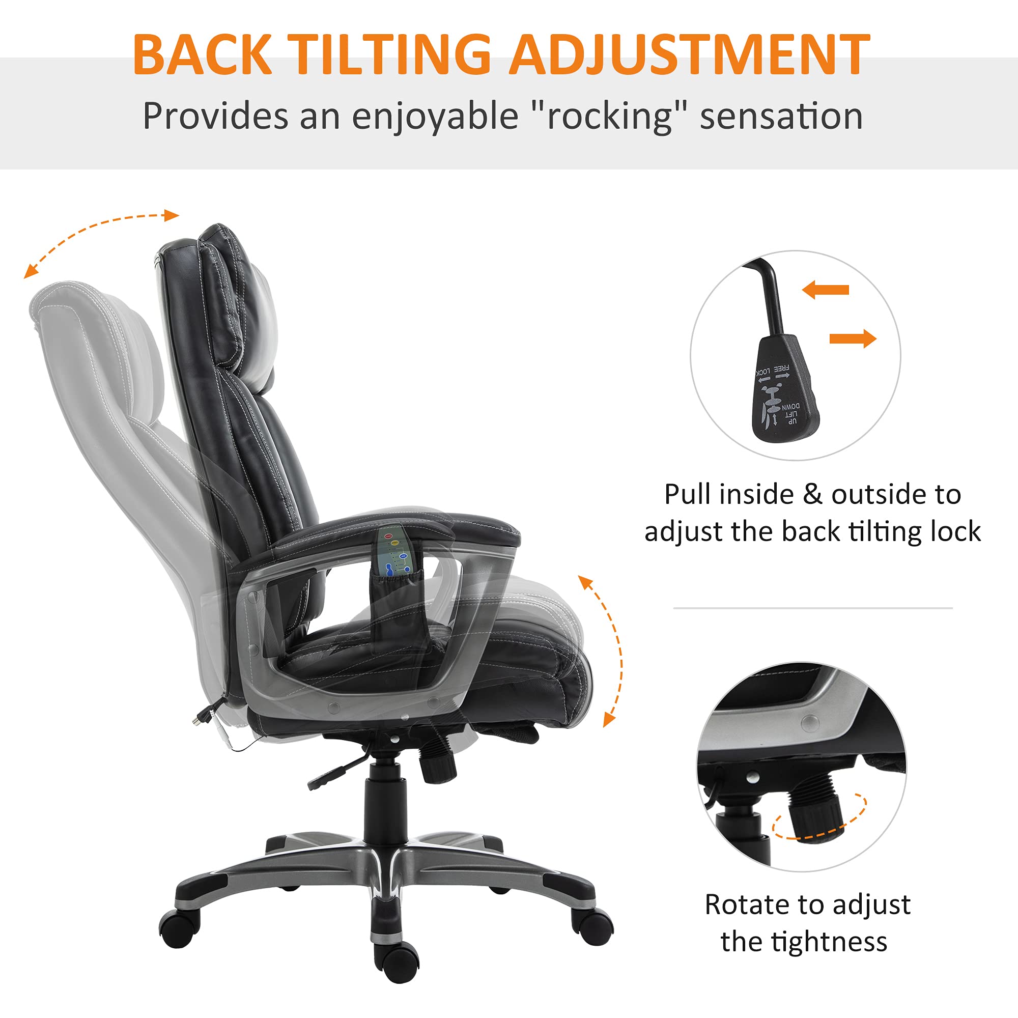 Vinsetto High Back 6-Point Massage Home Office Chair, Swivel Faux Leather Task Chair with Headrest, and Padded Armrests, Black