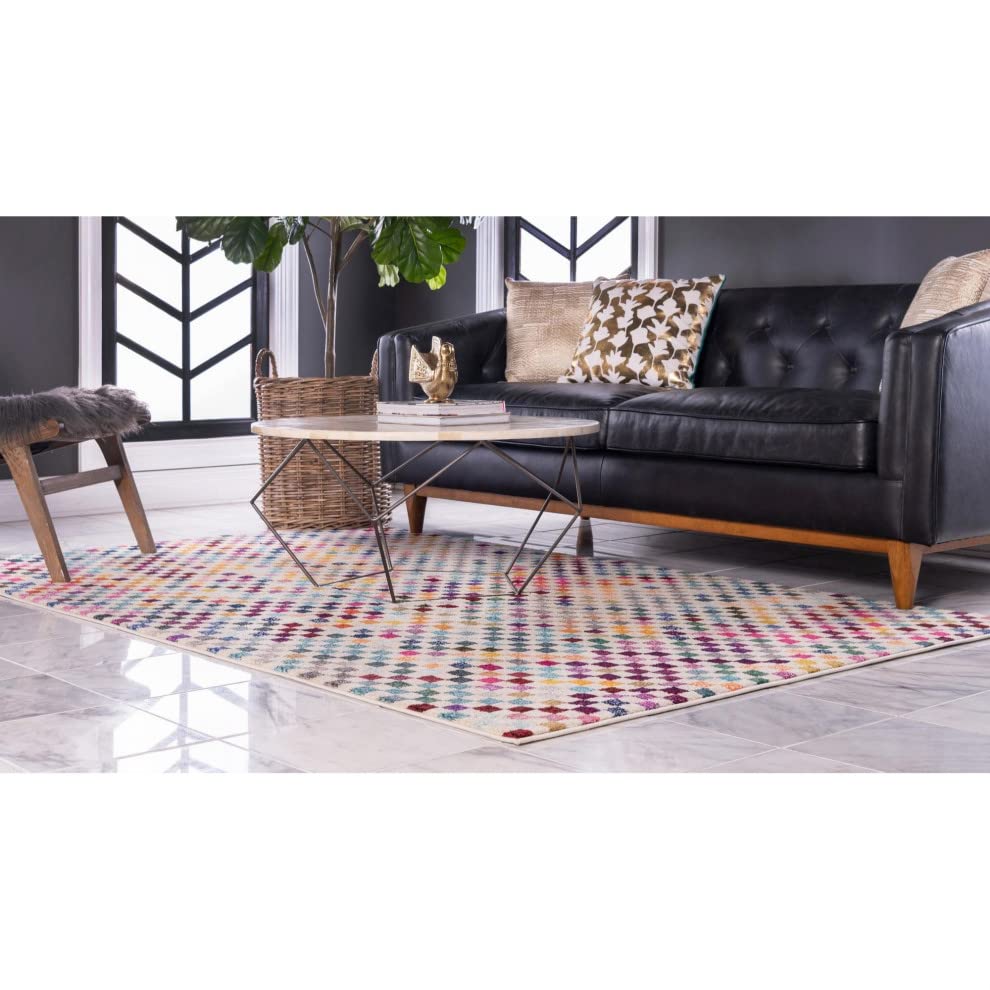 Unique Loom Chromatic Collection Modern Geometric & Vibrant Abstract Area Rug for Any Home Décor, 9 ft x 12 ft, Multi/Beige