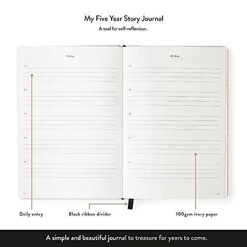 Mål Paper Five Year Journal - Cotton Hardback | Daily Dated Notebook for Mindfulness, Recovery & Positive Thinking Tool | Life Planner Log Book | Hand Finished, Unique Gifts for Men & Women