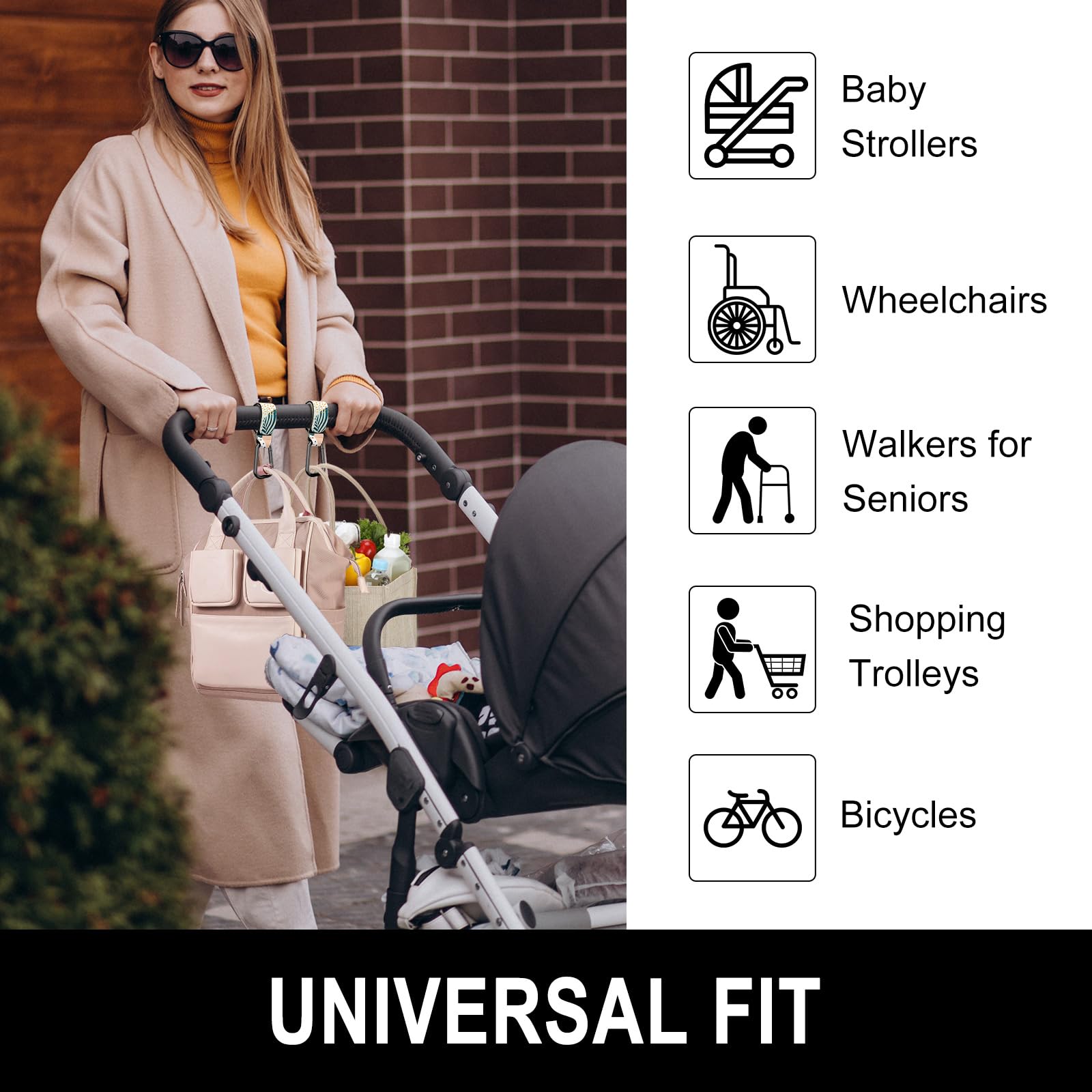 Gukeniu Baby Stroller Hooks for Hanging Bags, Universal Stroller Clips Accessories, Mommy Hook for Diaper Bag, Shopping Cart, Purse, Backpack - 2 Pack, Abstract Leaf