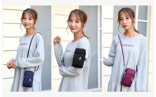 Women Nylon Cell Phone Purse Wallet Pouch Mini Crossbody Shoulder Bag Zip Handbag with Card Pocket (Pink)