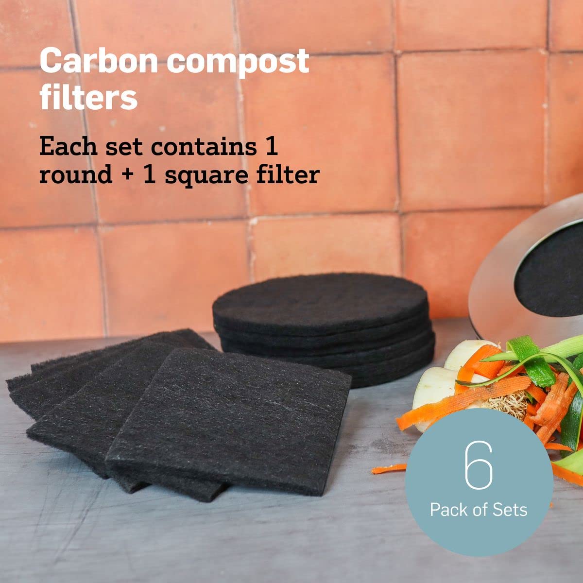 12 Pack Epica Charcoal Filter Replacement for Countertop Compost Bin | Kitchen Compost Bin Filter | 2-in-1 Compost Bucket Filter Removes Odors | Compost Filter, 6.5β