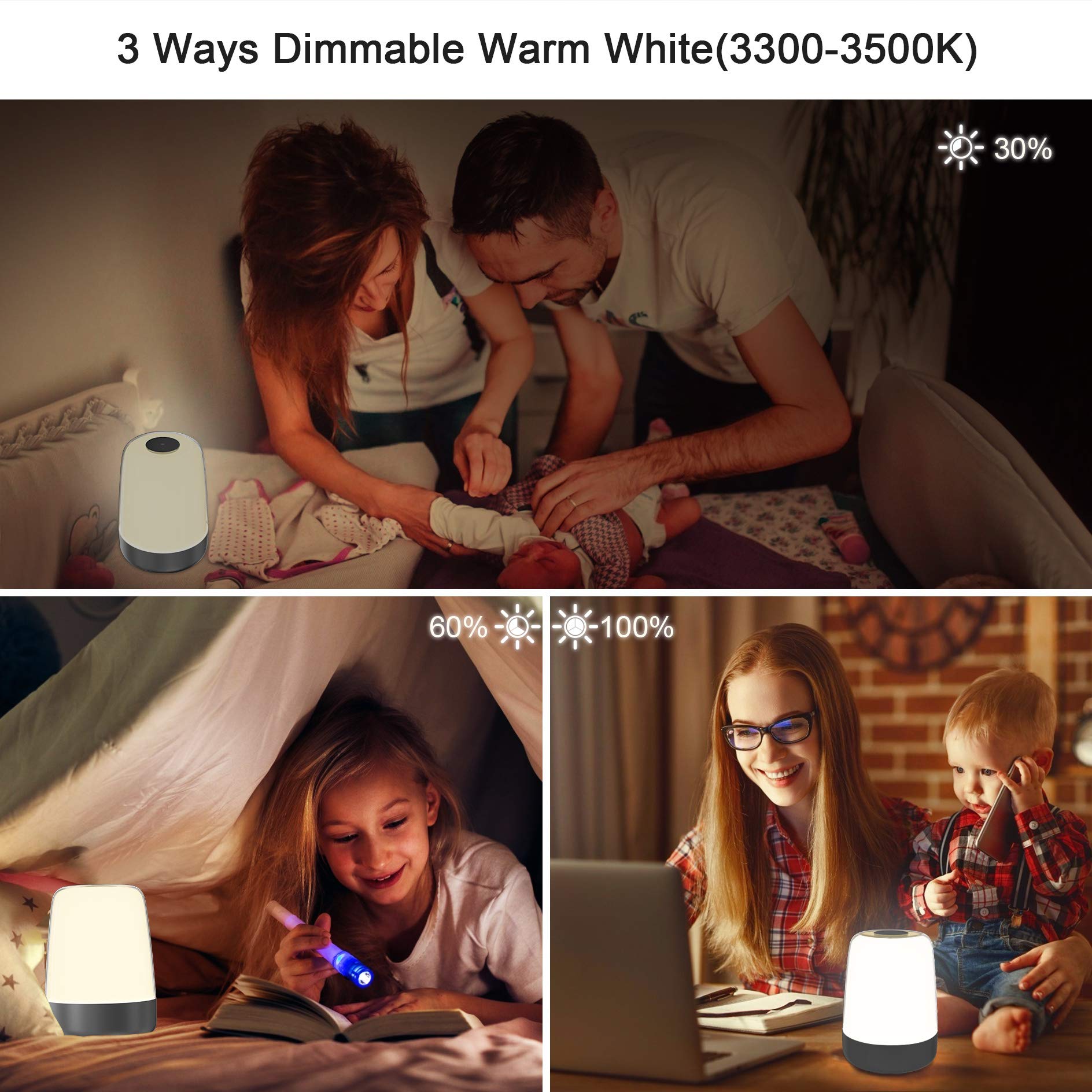 winshine Touch Wake Up Night Light with Sunrise Simulation Alarm Clock, 3 Ways Dimmable Warm White Bedside Lamp for Kid Bedrooms RGB Ambient Table Nightstand Light,Sleep Aid Snooze Timer Mode