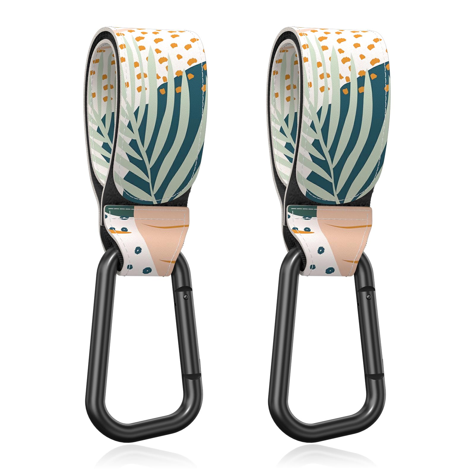 Gukeniu Baby Stroller Hooks for Hanging Bags, Universal Stroller Clips Accessories, Mommy Hook for Diaper Bag, Shopping Cart, Purse, Backpack - 2 Pack, Abstract Leaf