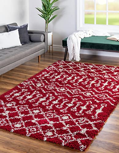 Unique Loom Moroccan Trellis Shag Collection Area Rug - Meknes (10' 8" x 14' Rectangle, Burgundy Red/Ivory)
