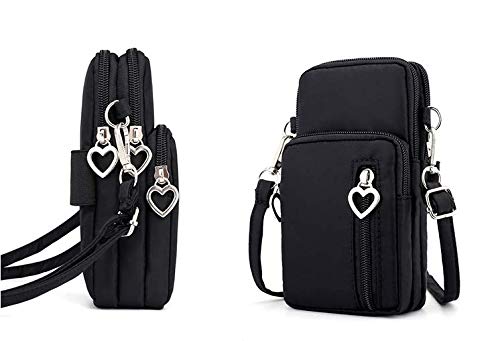 Women Nylon Cell Phone Purse Wallet Pouch Mini Crossbody Shoulder Bag Zip Handbag with Card Pocket (Pink)