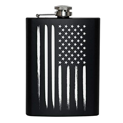 American Flag 8 oz Flask | Stainless Steel Hip Flask for Liquor – Matte Black, Great Gift Idea for Veterans