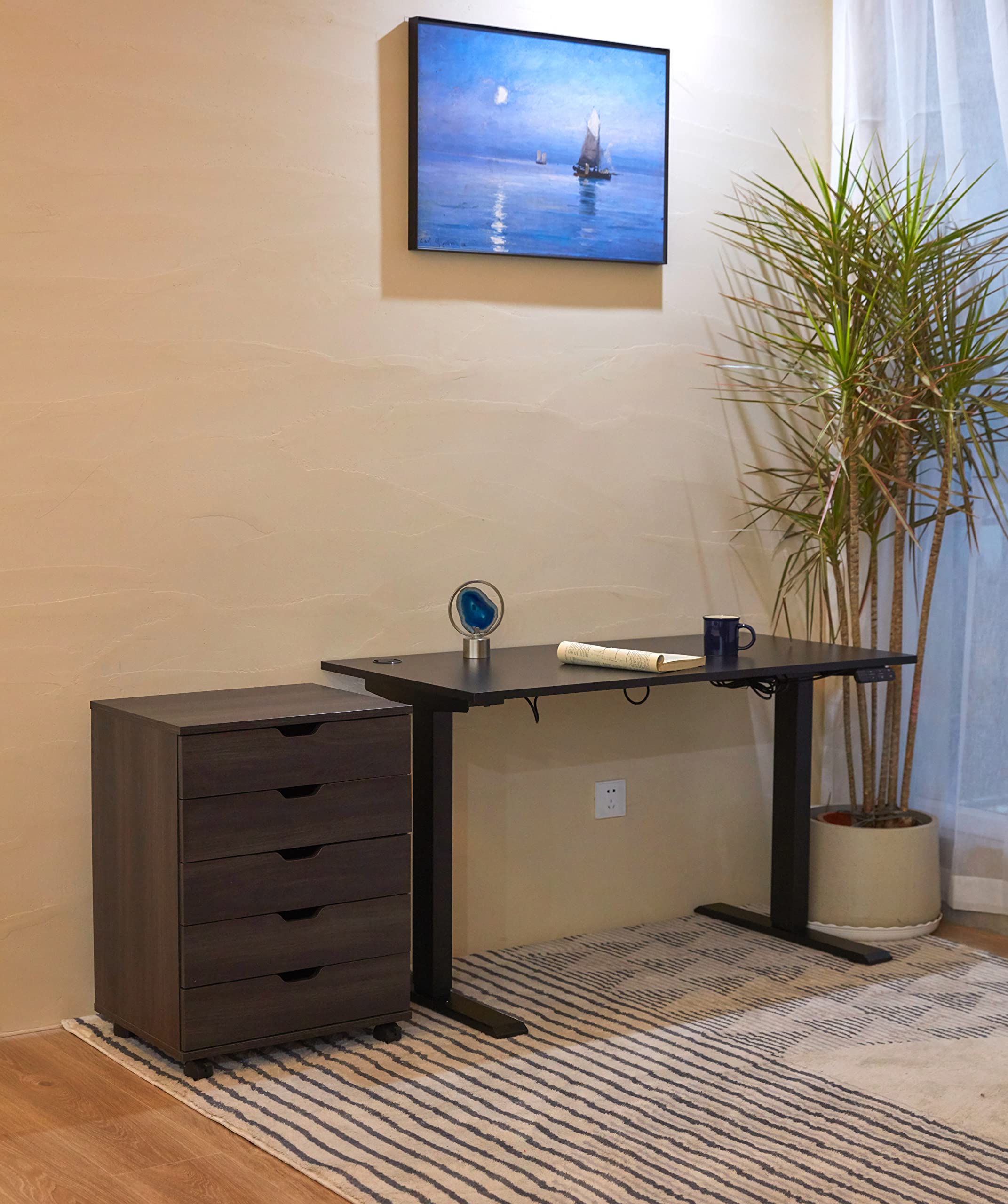 VICLLAX 5 Drawer Unit File Cabinet Under Desk Storage Cart for Home Office with Casters, Dark Walnut(Assemble Needed)
