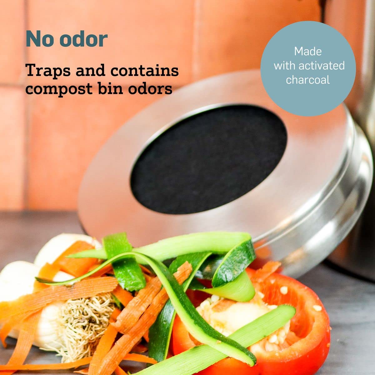 12 Pack Epica Charcoal Filter Replacement for Countertop Compost Bin | Kitchen Compost Bin Filter | 2-in-1 Compost Bucket Filter Removes Odors | Compost Filter, 6.5β