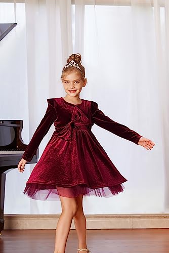GRACE KARIN Girls Red Velvet Dress Crew Neck Christmas Fall Winter Party Dresses Size 5-6