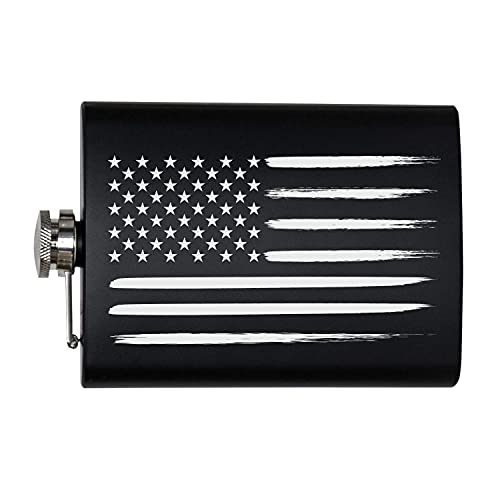 American Flag 8 oz Flask | Stainless Steel Hip Flask for Liquor – Matte Black, Great Gift Idea for Veterans
