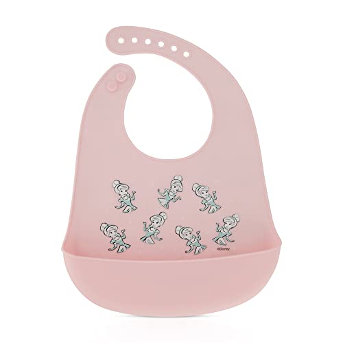 Disney 2-Pack Unisex Baby & Toddler Silicone Bibs with Food Catcher, Soft Waterproof Feeding Accessories (Blue/Pink)