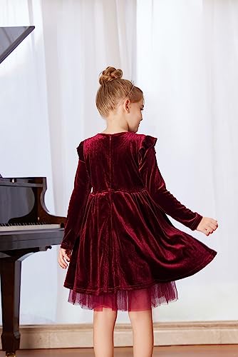 GRACE KARIN Girls Red Velvet Dress Crew Neck Christmas Fall Winter Party Dresses Size 5-6