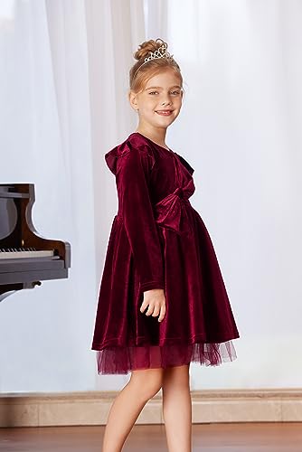 GRACE KARIN Girls Red Velvet Dress Crew Neck Christmas Fall Winter Party Dresses Size 5-6