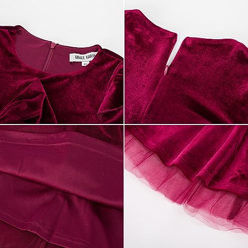 GRACE KARIN Girls Red Velvet Dress Crew Neck Christmas Fall Winter Party Dresses Size 5-6