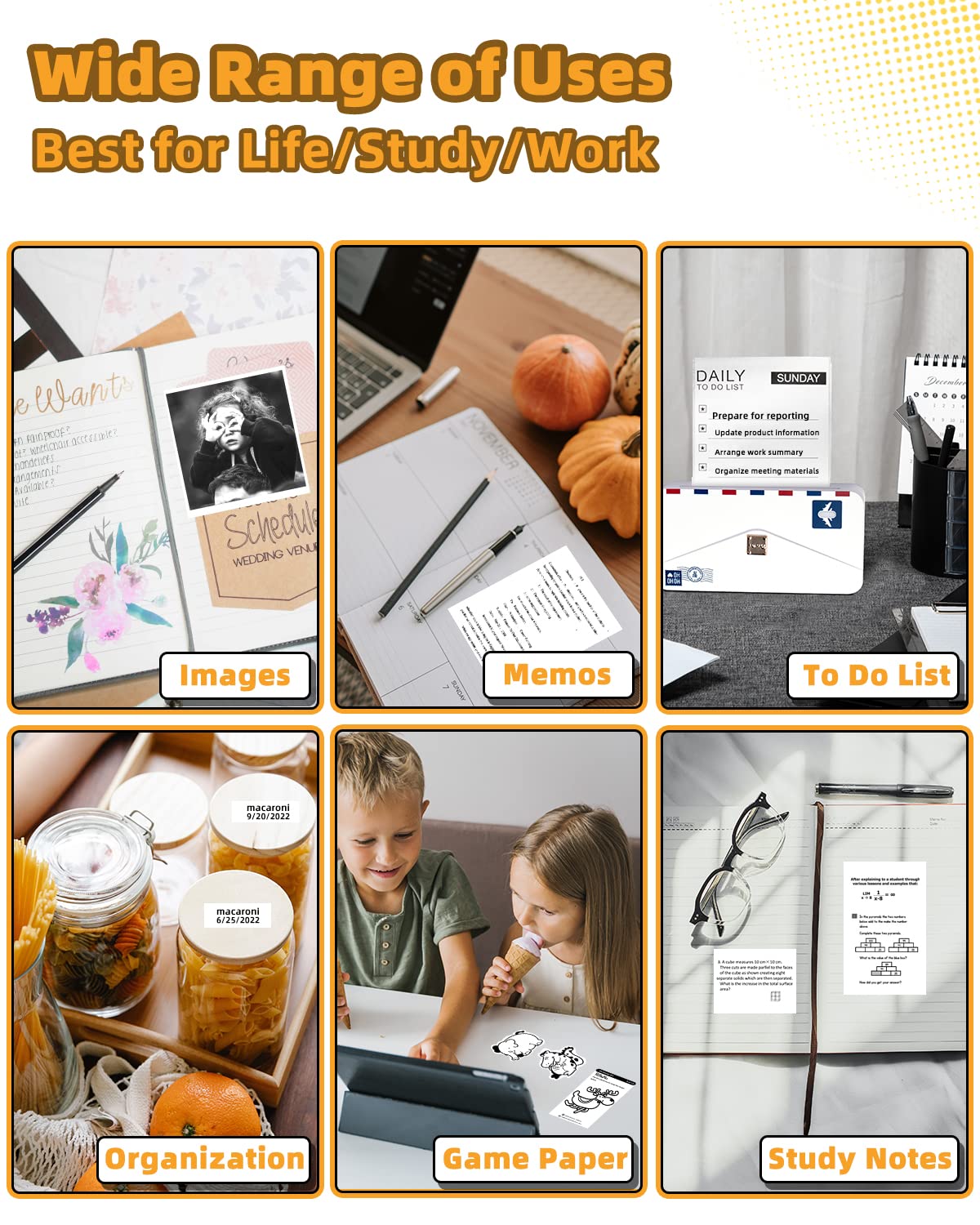 Memoqueen Mini Sticker Printer M04AS Portable Thermal Printer Wireless Bluetooth Printer for iPhone, Support 15/53/80/110mm Paper, Compatible with iOS & Android, Great for Memo, Notes, Photo, Journal