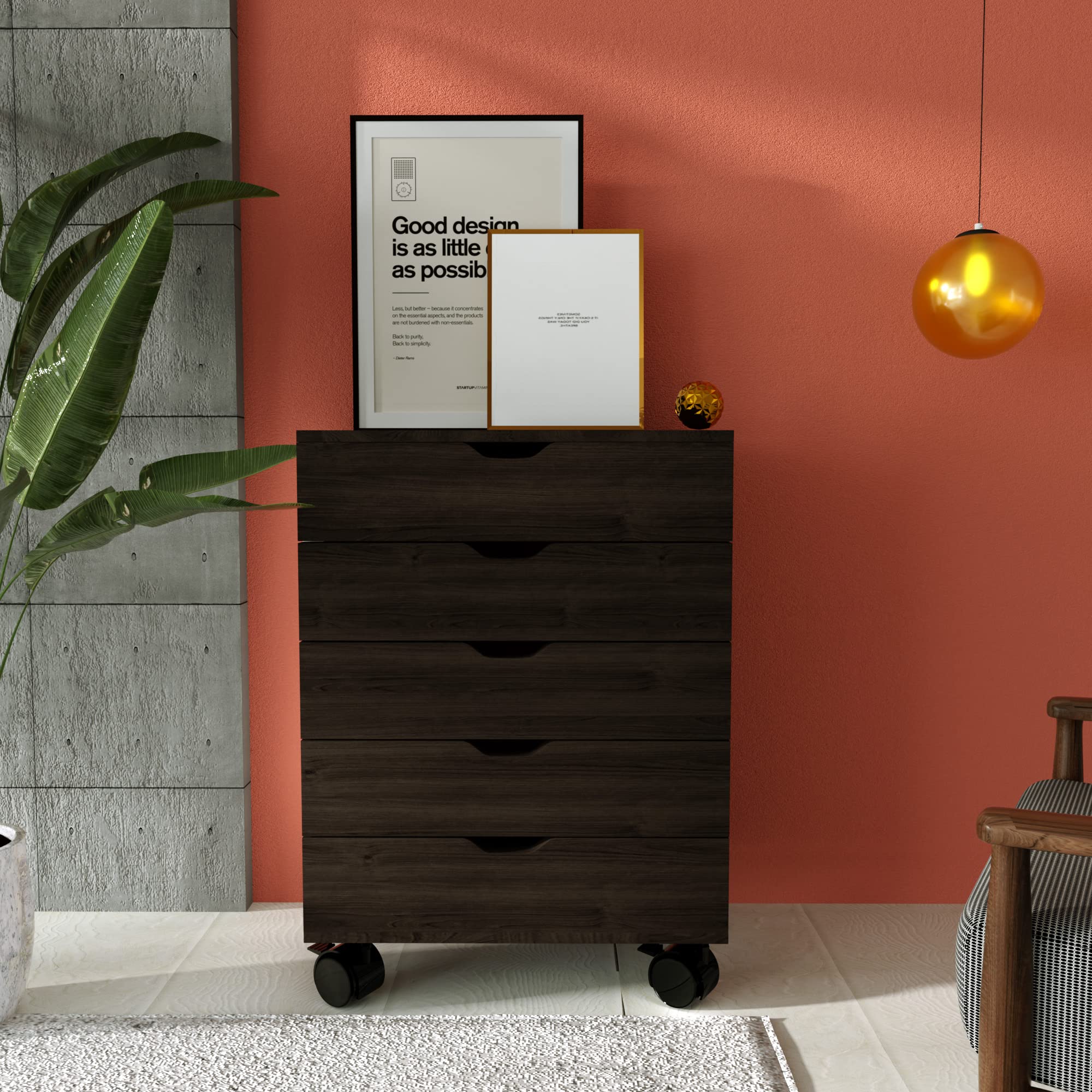VICLLAX 5 Drawer Unit File Cabinet Under Desk Storage Cart for Home Office with Casters, Dark Walnut(Assemble Needed)
