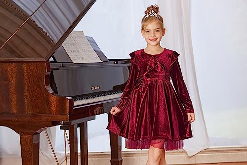 GRACE KARIN Girls Red Velvet Dress Crew Neck Christmas Fall Winter Party Dresses Size 5-6