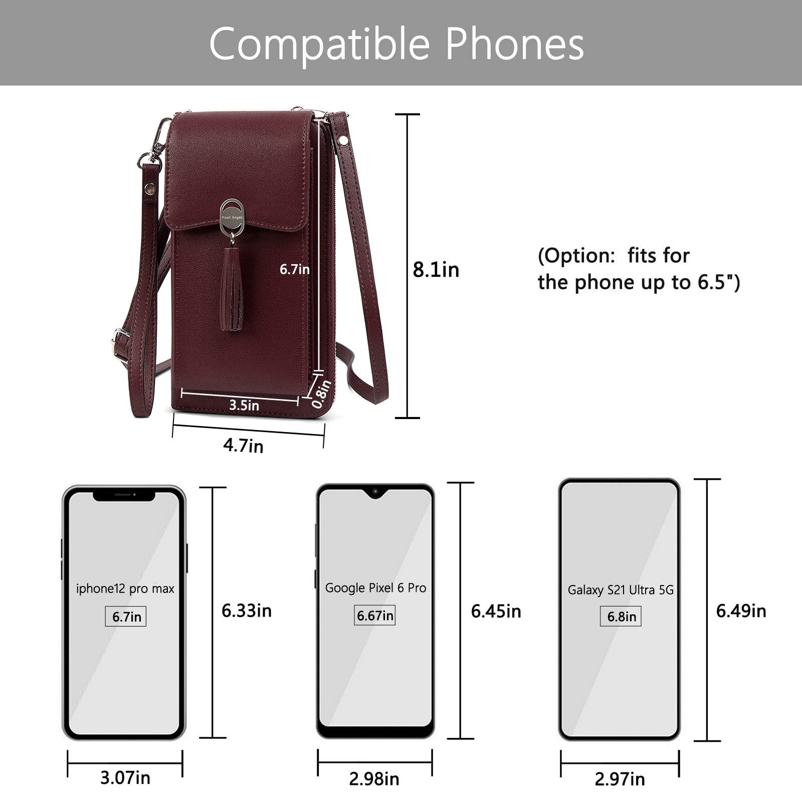 Pearl Angeli Small Crossbody Phone Bag RFID Women Wallet Cellphone Credit Card Purse with Adjustable Shoulder Strap