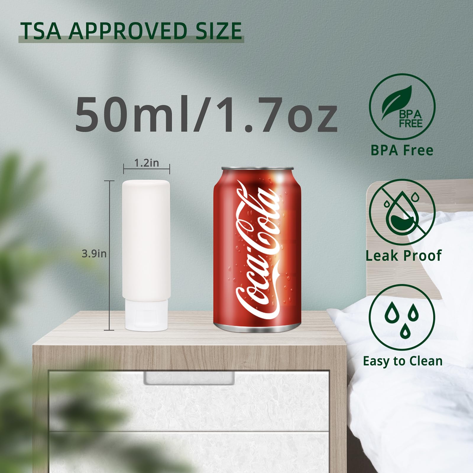 TSA Approved Travel Bottles Set for Toiletries 50ml 1.7oz Squeeze Bottle Travel Size Container Kit Portable Leak Proof Refillable Cosmetic Airplane Essential Shampoo Conditioner Body Lotion Shower Gel