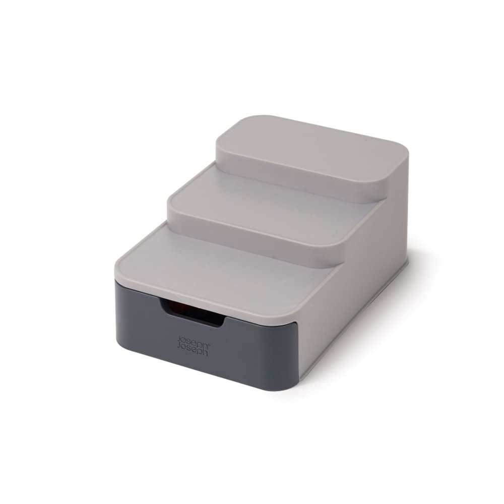 Joseph Joseph CupboardStore Compact 3 Tier Shelf Organizer with Drawer for Cabinet, Gray