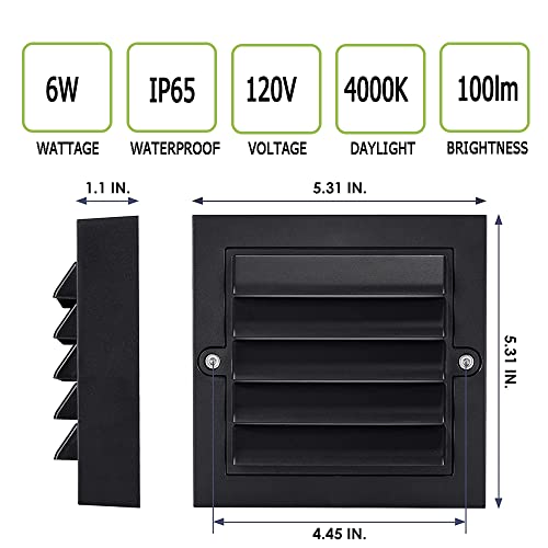 ZONK Step Lights Outdoor Indoor 120V, Waterproof LED Wall Mount Stair Lights, Plastic Landscape Staircase Deck Lighting, 4000K, Black Finish