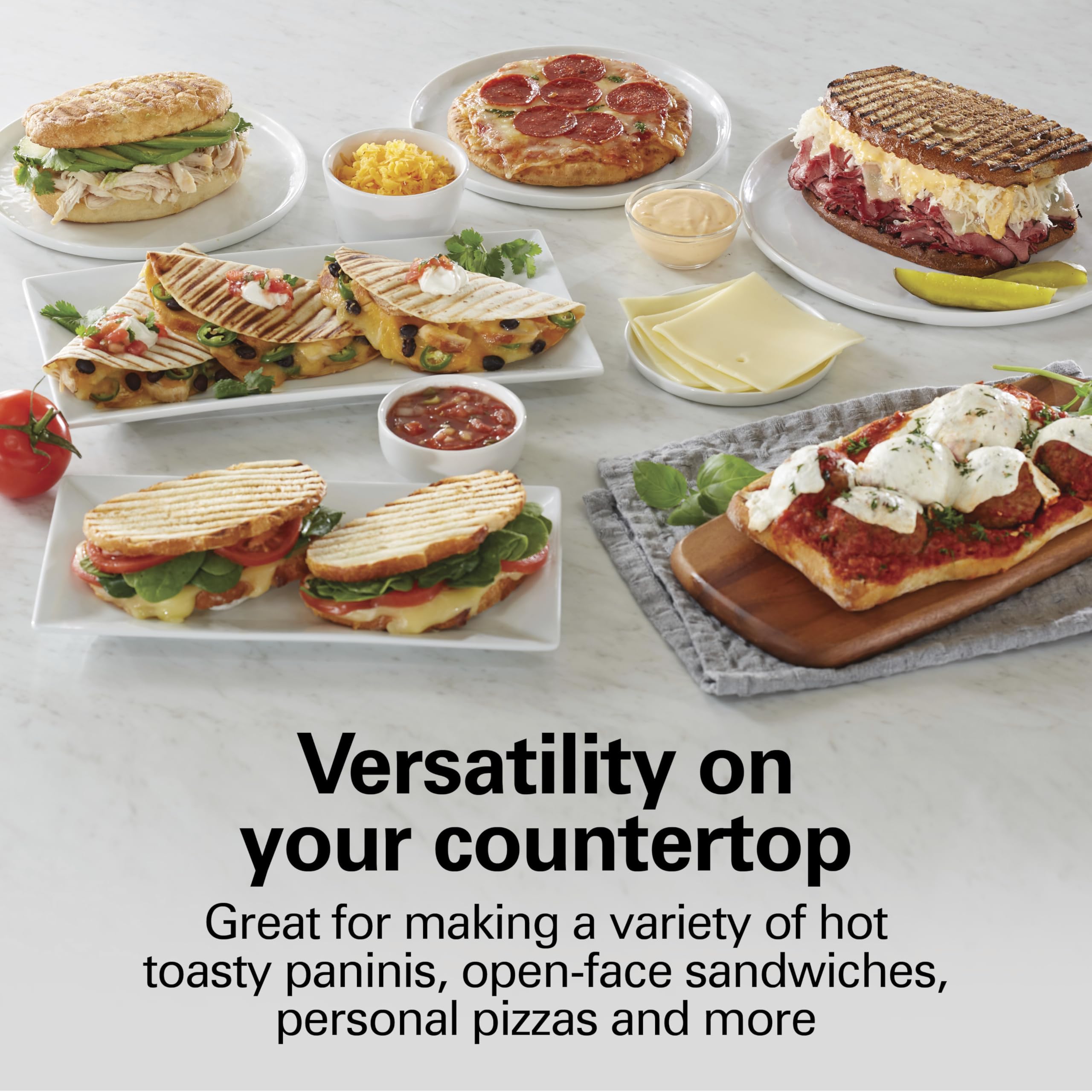 Hamilton Beach Electric Panini Press Grill with Locking Lid, Opens 180 Degrees for any Sandwich Thickness (25460A) Nonstick 8" X 10" Grids Chrome Finish, Medium