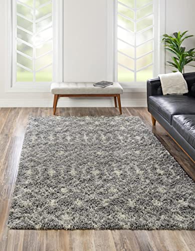 Unique Loom Moroccan Trellis Shag Collection Area Rug - Meknes (10' 8" x 14' Rectangle, Gray/Ivory)