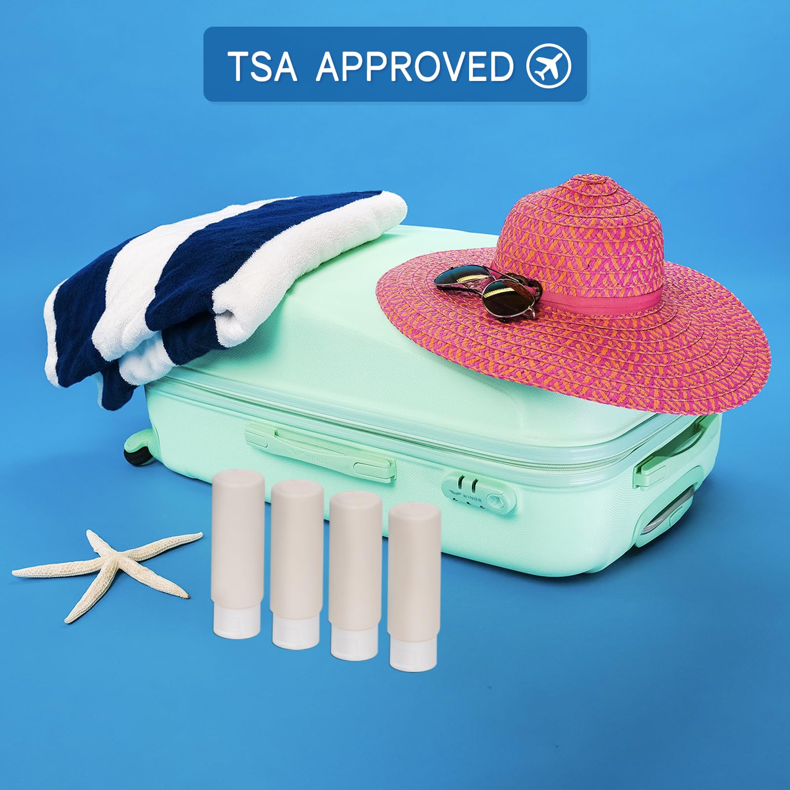 TSA Approved Travel Bottles Set for Toiletries 50ml 1.7oz Squeeze Bottle Travel Size Container Kit Portable Leak Proof Refillable Cosmetic Airplane Essential Shampoo Conditioner Body Lotion Shower Gel
