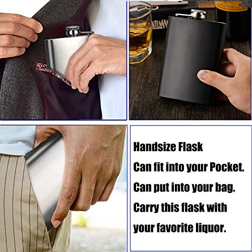 Hillside-Kit Hip Flask for Liquor 8 Oz Stainless Steel Leak proof with Funnel Flask set men flask women flask set (Silver 2pcs)
