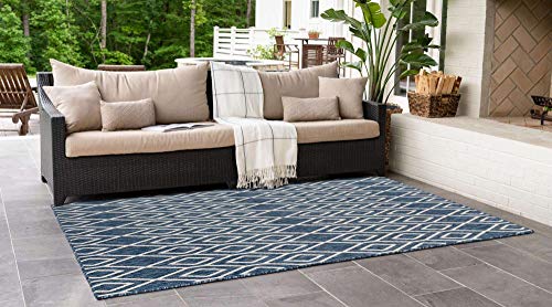 Unique Loom Jill Zarin Outdoor Collection Trellis Geometric Area Rug (9' 0 x 12' 0 Rectangular, Blue)