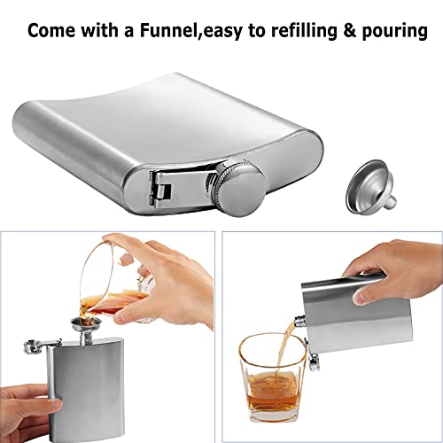 Hillside-Kit Hip Flask for Liquor 8 Oz Stainless Steel Leak proof with Funnel Flask set men flask women flask set (Silver 2pcs)
