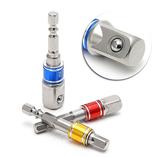 Impact Grade Socket Adapter/Extension Set Turns Power Drill Into High Speed Nut Driver,1/4-Inch Hex Shank to Drive for Adapters to Use with Drill Chucks, Sizes 1/4" 3/8" 1/2", Cr-V, 3-Piece
