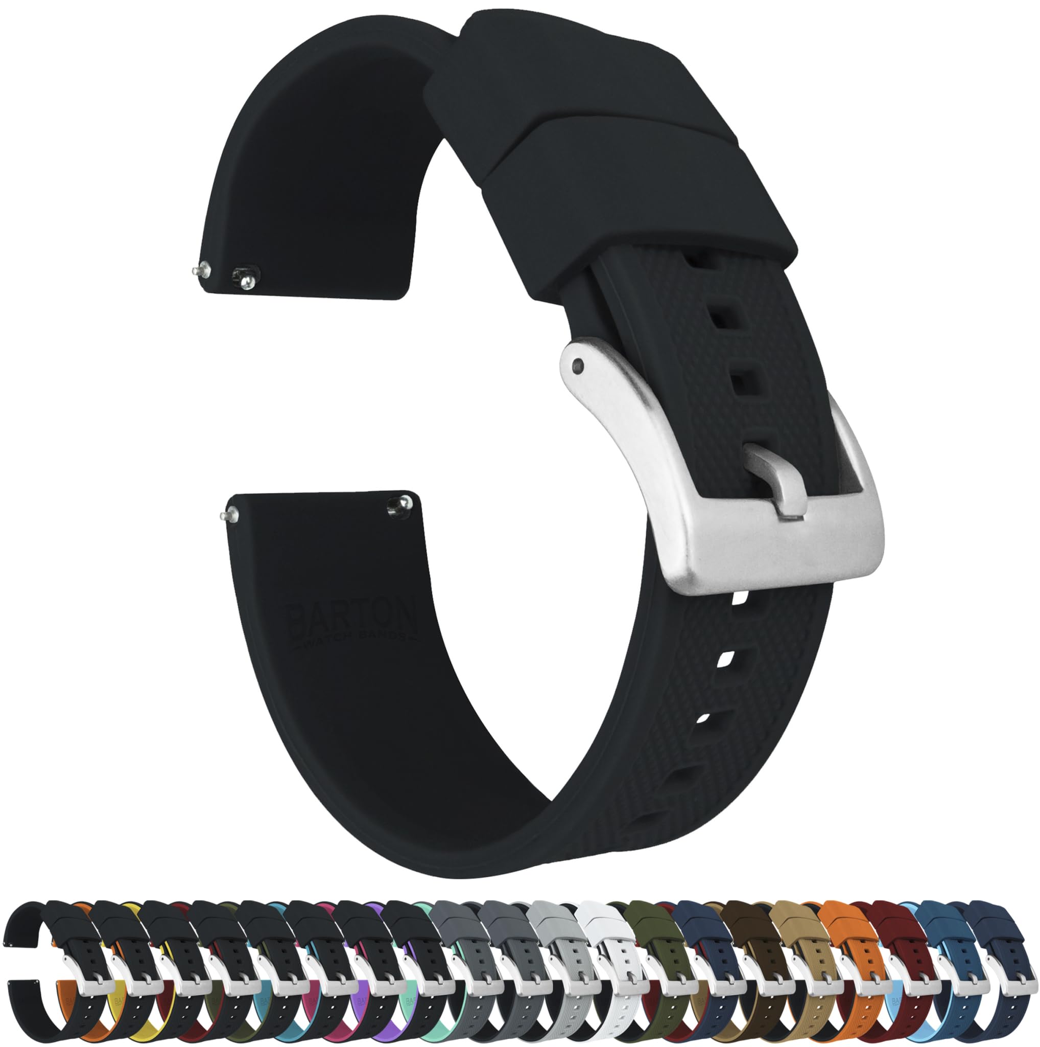 BARTON WATCH BANDS Elite High tensile silicone - 70A durometer Watch Bands - Quick Release, Black, 21mm