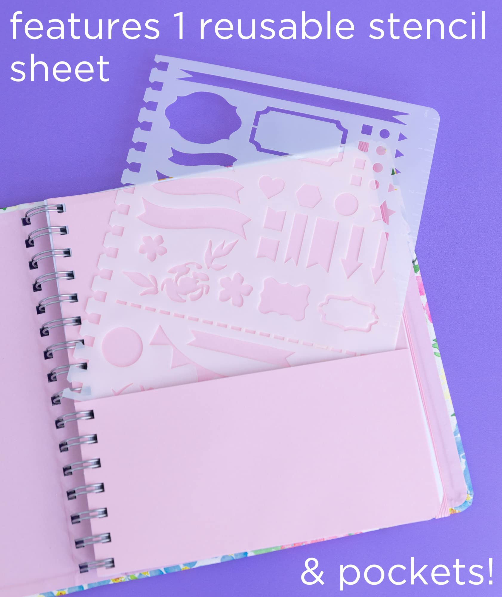 Steel Mill & Co Writing and Drawing Journal, Cute Floral Spiral Notebook with 160 Lined Pages, Art Journal with Reusable Stencil, Summer Garden
