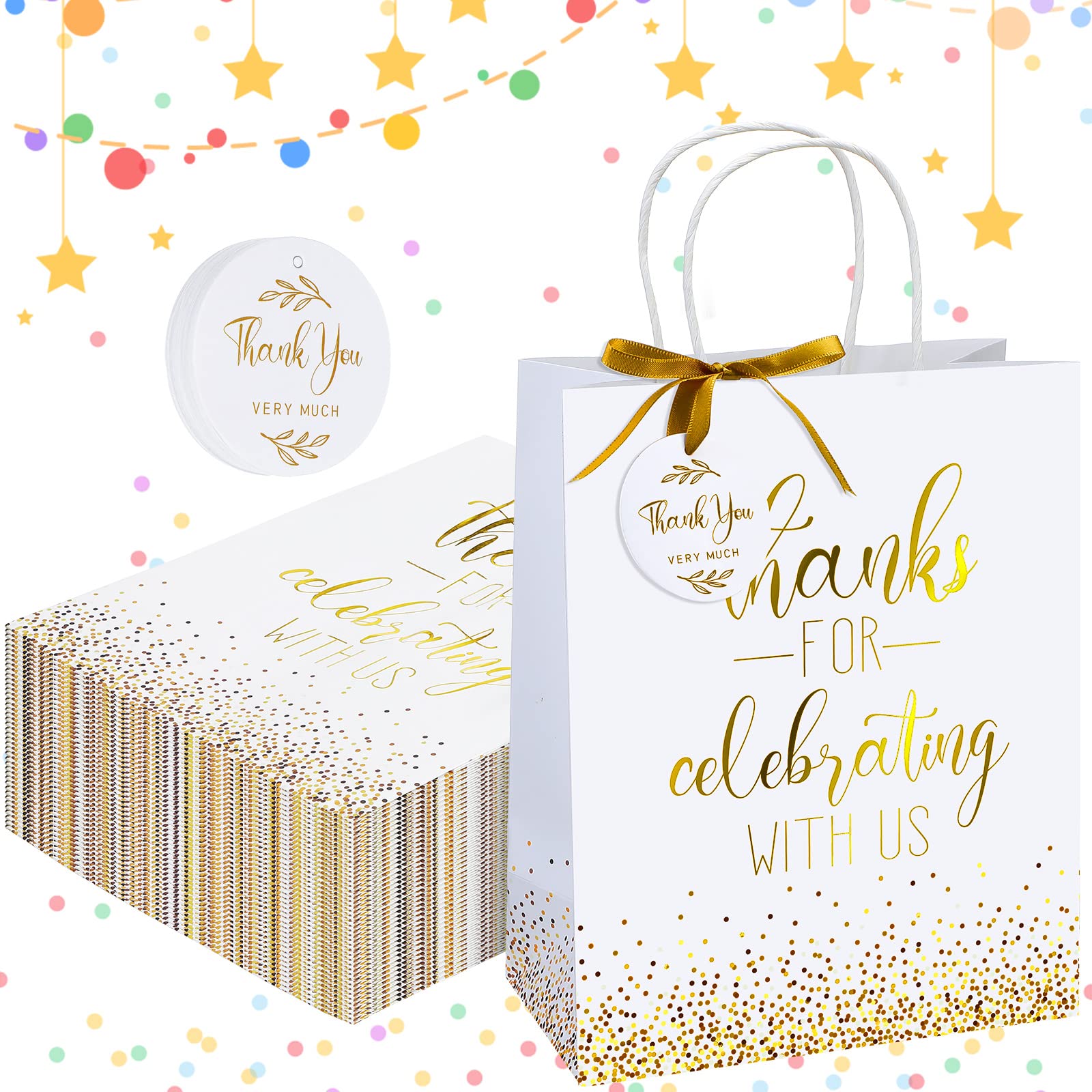 Queekay 36 Pcs Wedding Gift Bags Large Wedding Welcome Bags with 36 Gift Tags Party Favor Bags Bridal Gift Bags Burlap Bags with Handles for Guests Wedding Birthday Baby Shower Party Favors(Classic)