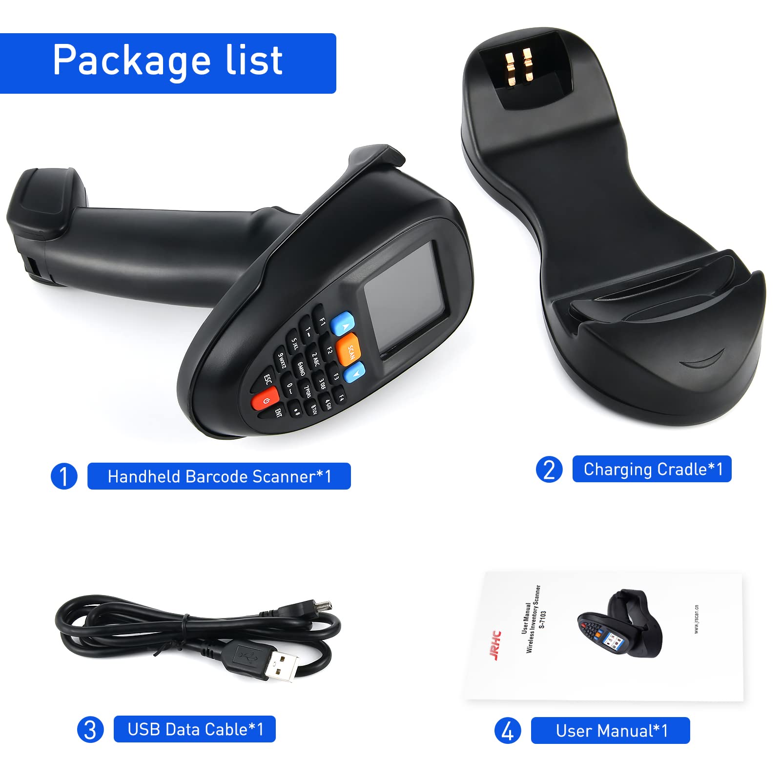 Wireless Barcode Scanner JRHC Portable Barcode Reader 1D PDF Inventory Scanner Data Collector Handheld Barcode Scanner with 2.2 inch LCD Screen & Charging Base…