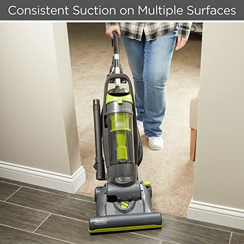 BLACK+DECKER Bagless Upright Vacuum Cleaner with Anti-Allergen HEPA Filer, Corded 1,200 Watt Motor & 5-Position Carpet Height Settings, (BDXURV309G), Gray/Green